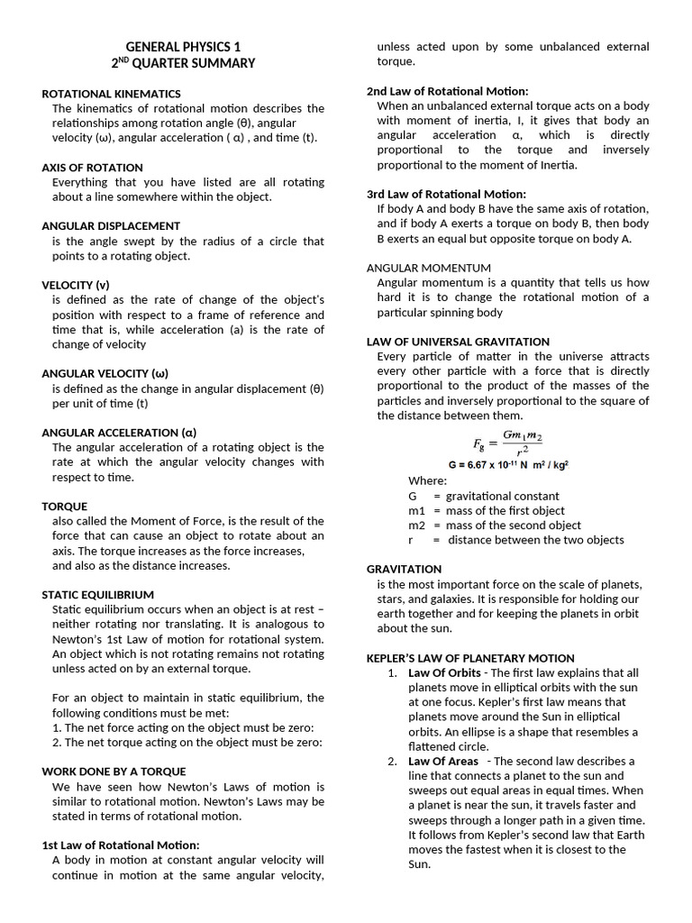 GENERAL PHYSICS 1 - 2nd Quarter | PDF | Rotation Around A Fixed Axis | Waves