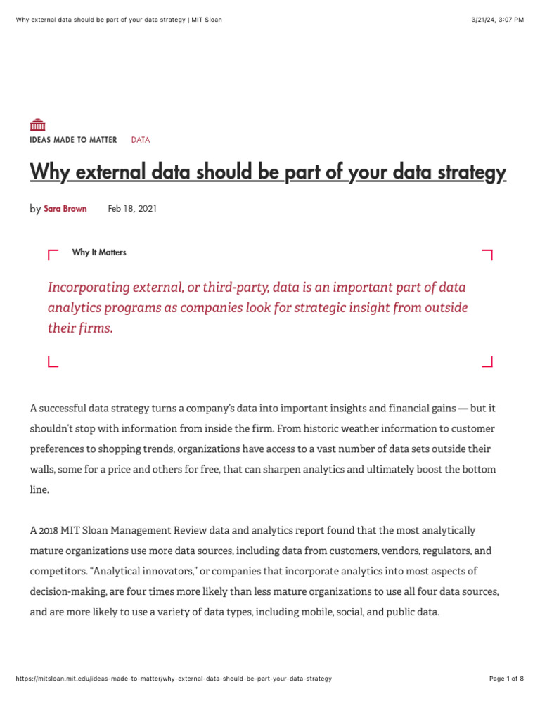 Why External Data Should Be Part of Your Data Strategy - MIT Sloan | PDF | Analytics | Data