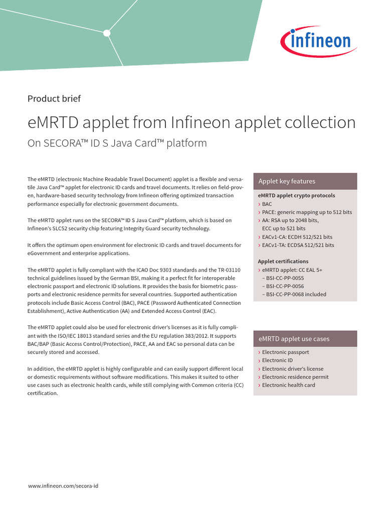 Infineon-SECORA ID eMRTD Applet-ProductBrief-v01 00-EN | PDF | Identity ...