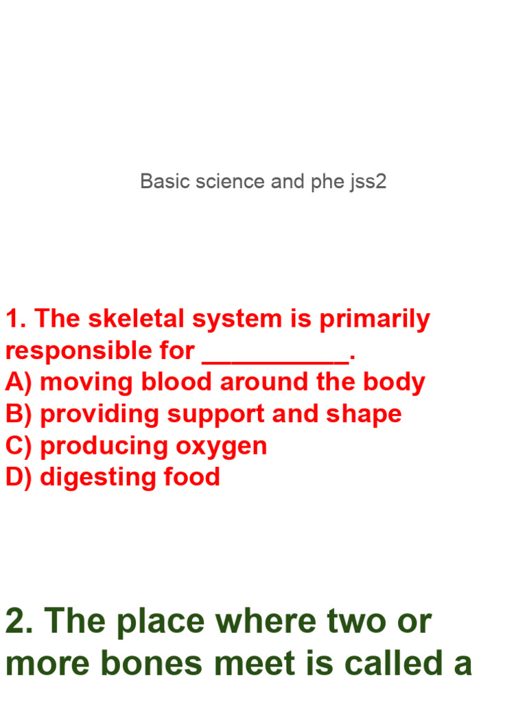 PHE JSS2 Exam Questions & Answers | PDF | Breathing | Vein