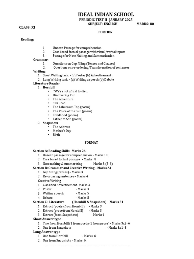 PT 2 Class 11 Portion&format | PDF | Poetry | Language Mechanics