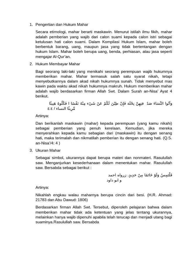 Hukum dan Jenis Mahar dalam Islam | PDF