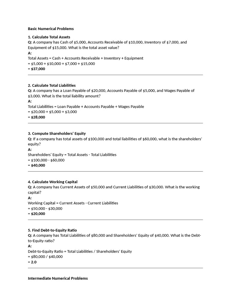 Basic Numerical Problems-Balance Sheet | PDF | Equity (Finance) | Retained Earnings