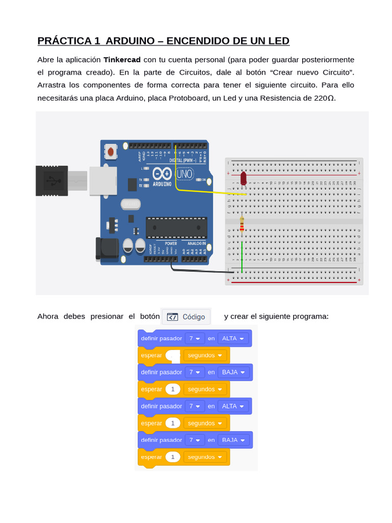 Practica 1 Arduino - Tinkercad | PDF