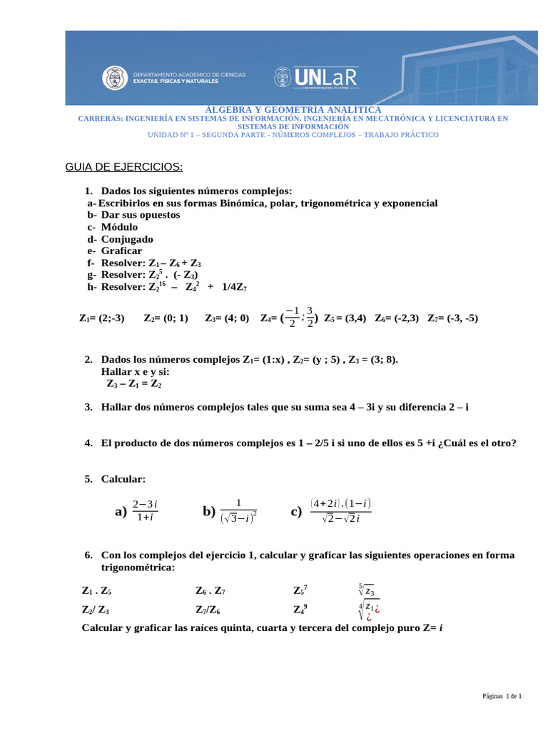 Trab Pract #1 Números Complejos 2021 | PDF