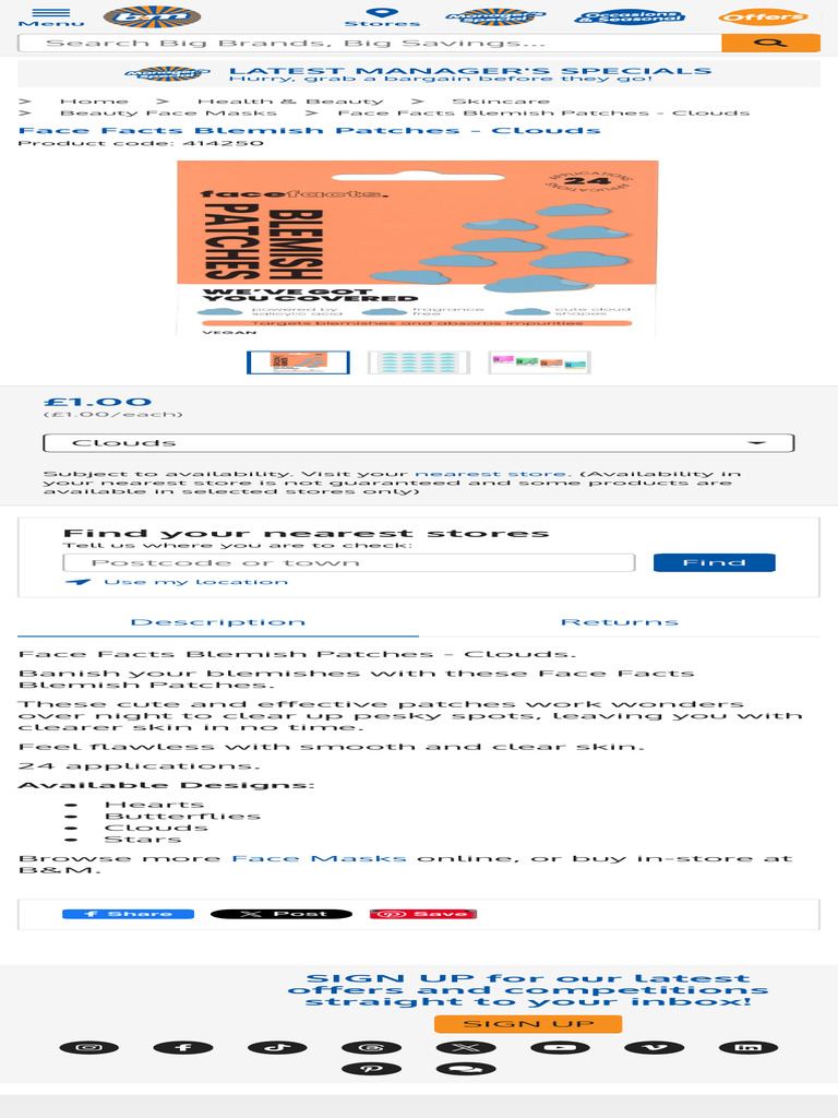 Face Facts Blemish Patches - Clouds Face Masks B&M | PDF