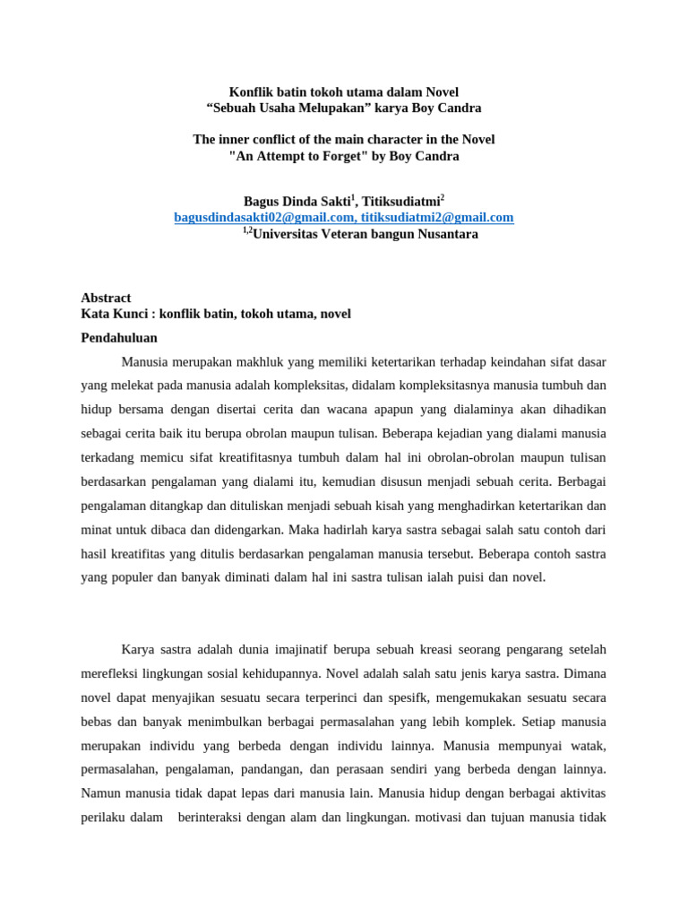 Konflik Batin Tokoh Utama Dalam Novel | PDF