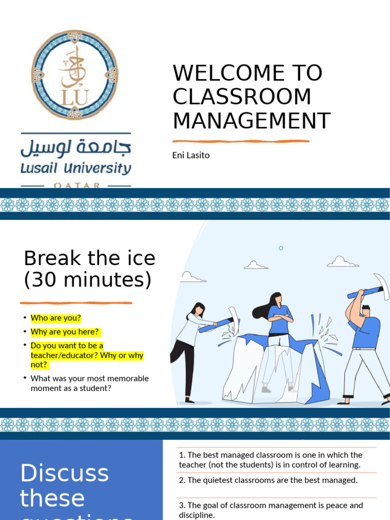 Week 1 - Ice Breaker - Intro To Classroom Management | PDF | Classroom ...