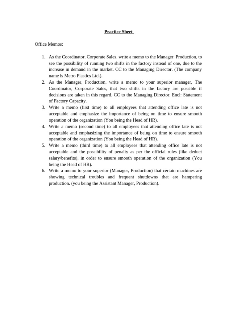 Office Memo Writing Practice Examples | PDF