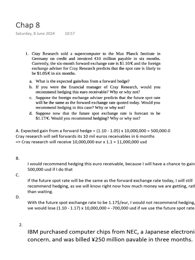 Chap 8 International Financial Management Excercises | PDF | Option (Finance) | Hedge (Finance)