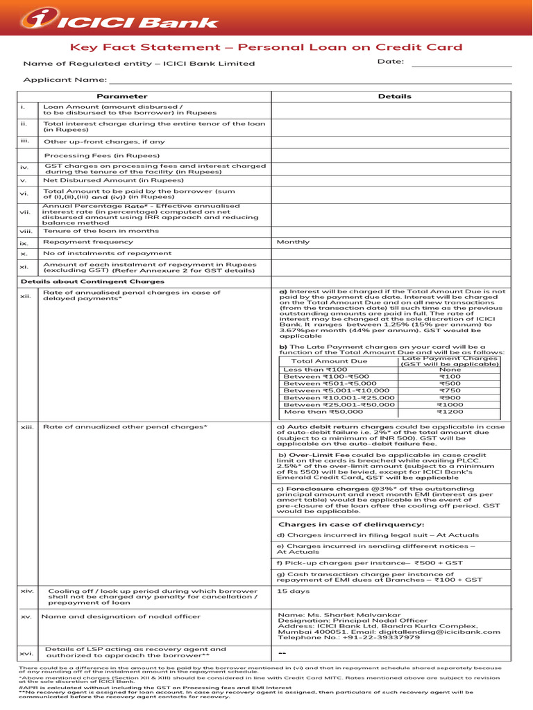 Key Fact Statement Form | PDF | Interest | Loans
