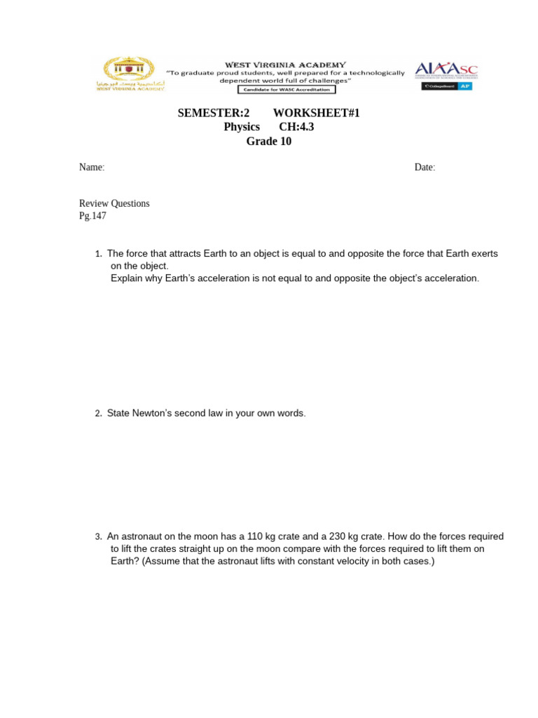 Grade 10 Physics Worksheet | PDF