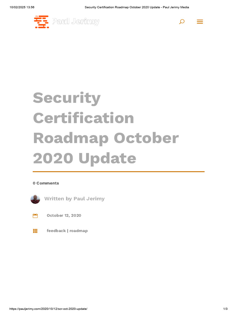 Security Certification Roadmap October 2020 Update - Paul Jerimy Media | PDF | Software ...