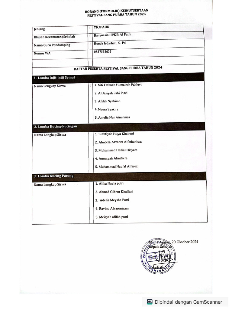 formulir lomba sang purba kb alfatih | PDF