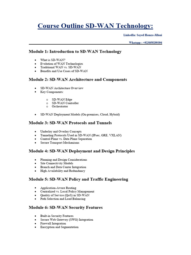 Comprehensive SD-WAN Course Outline | PDF
