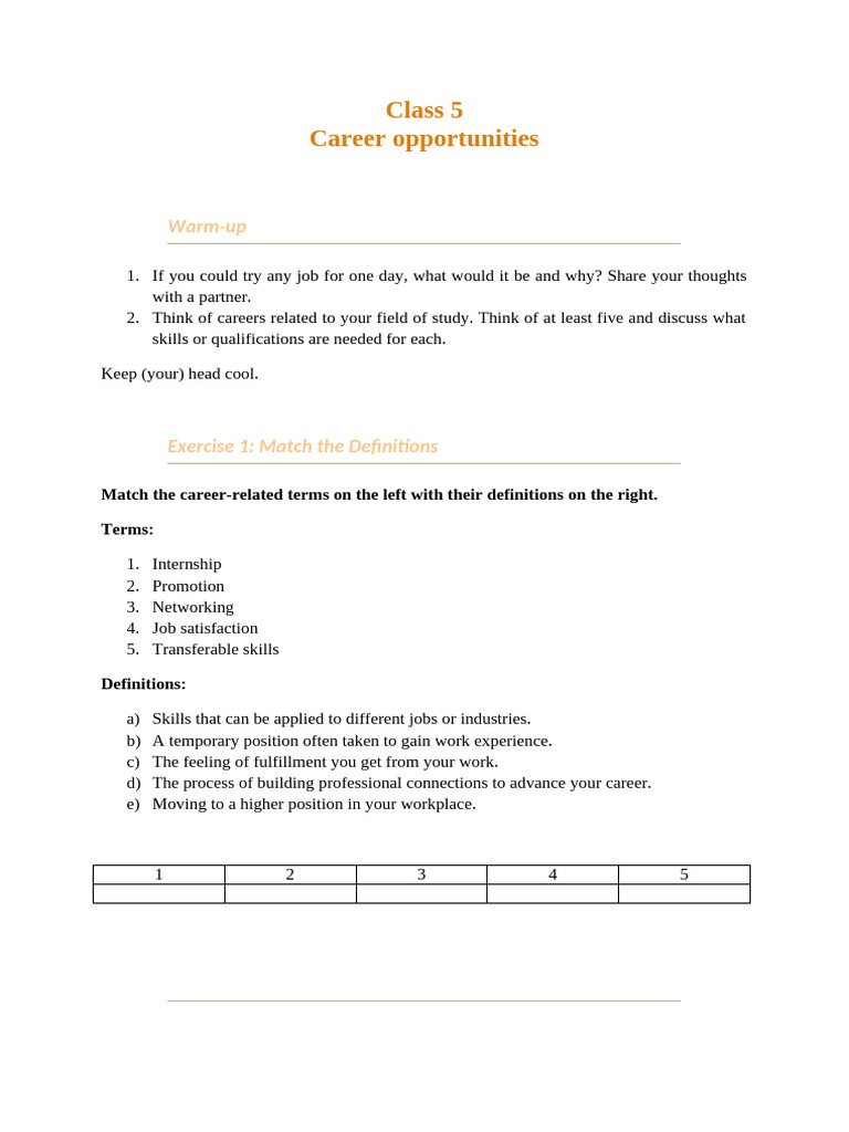 Class 5 - Career Opportunities | PDF | Mentorship | Skill