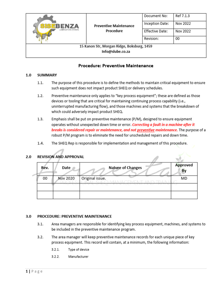 12 - Rev 00 Ref 7.1.3 Procedure - Preventive Maintenance | PDF | Computing