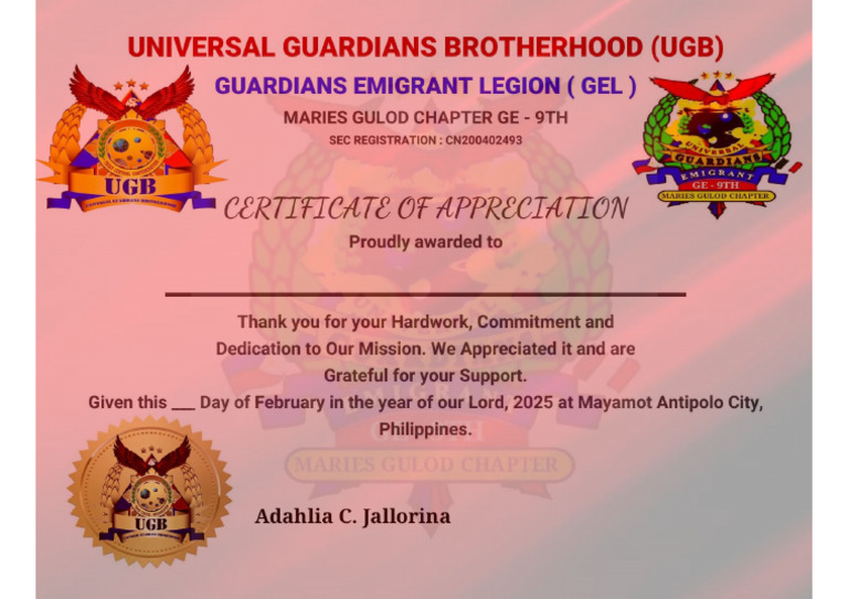 Guardians Certificate | PDF
