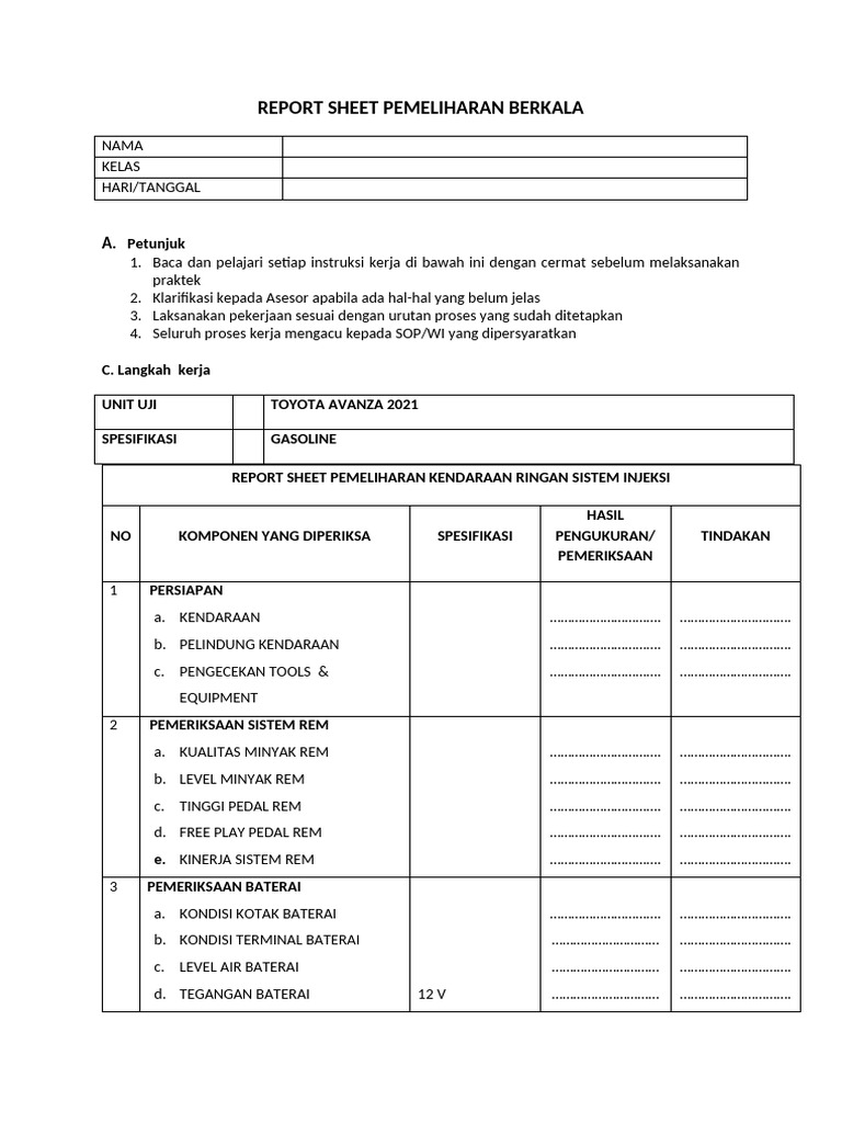 Report Sheet Pemeliharaan Berkala | PDF