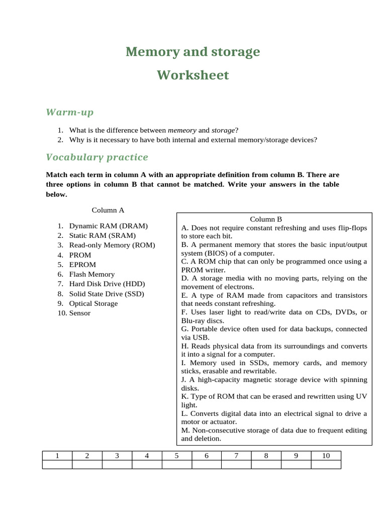 Memory and Storage - Student's Version | PDF | Computer Data Storage ...