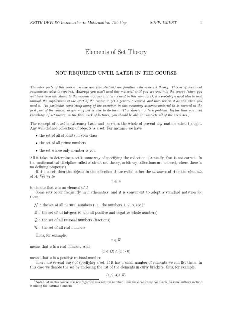 Supplement Set Theory | PDF | Set (Mathematics) | Numbers