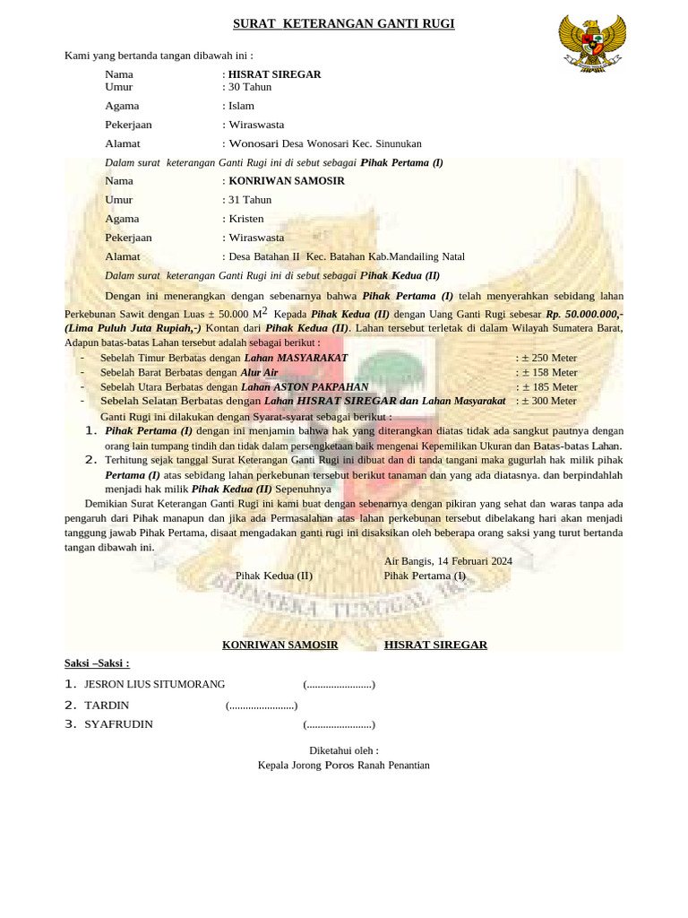 Surat Keterangan Ganti Rugi | PDF