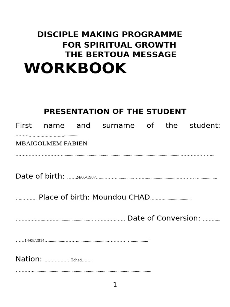 Bertoua Message: Disciple-Making Workbook | PDF | Disciple ...
