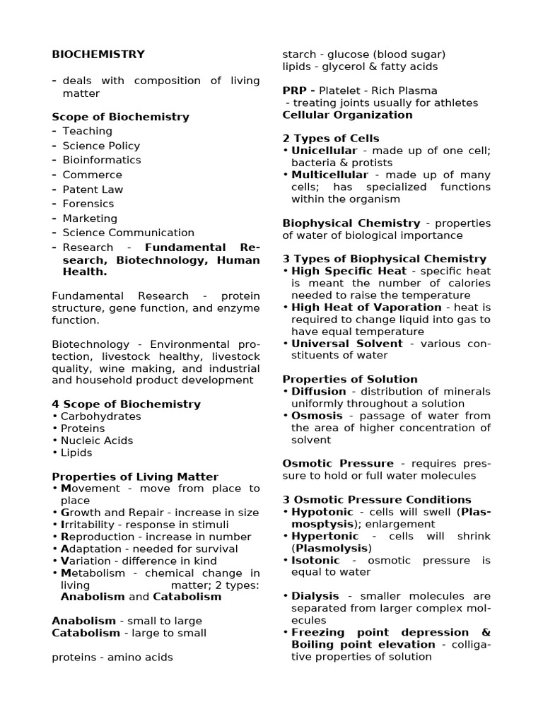 Biochem Prelim Notes 2 | PDF | Amino Acid | Proteins