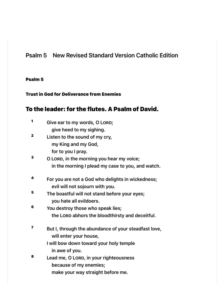 Psalm 5 NRSVCE - Psalm 5 Trust in God For Deliver | PDF