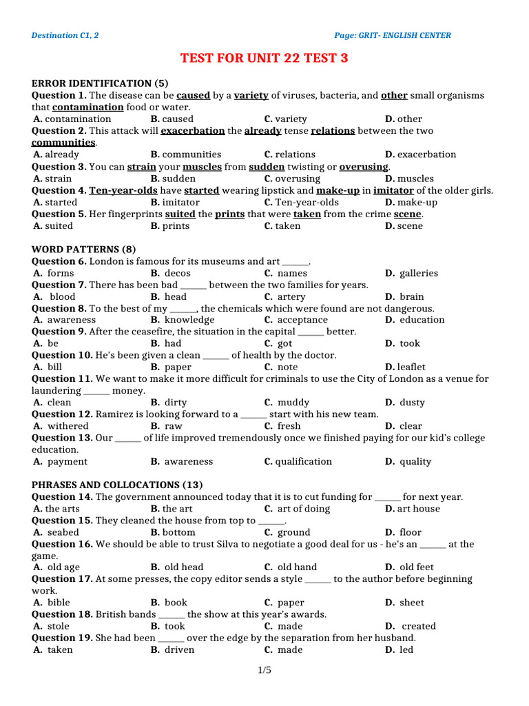 Test For Unit 22 Test 3 | PDF