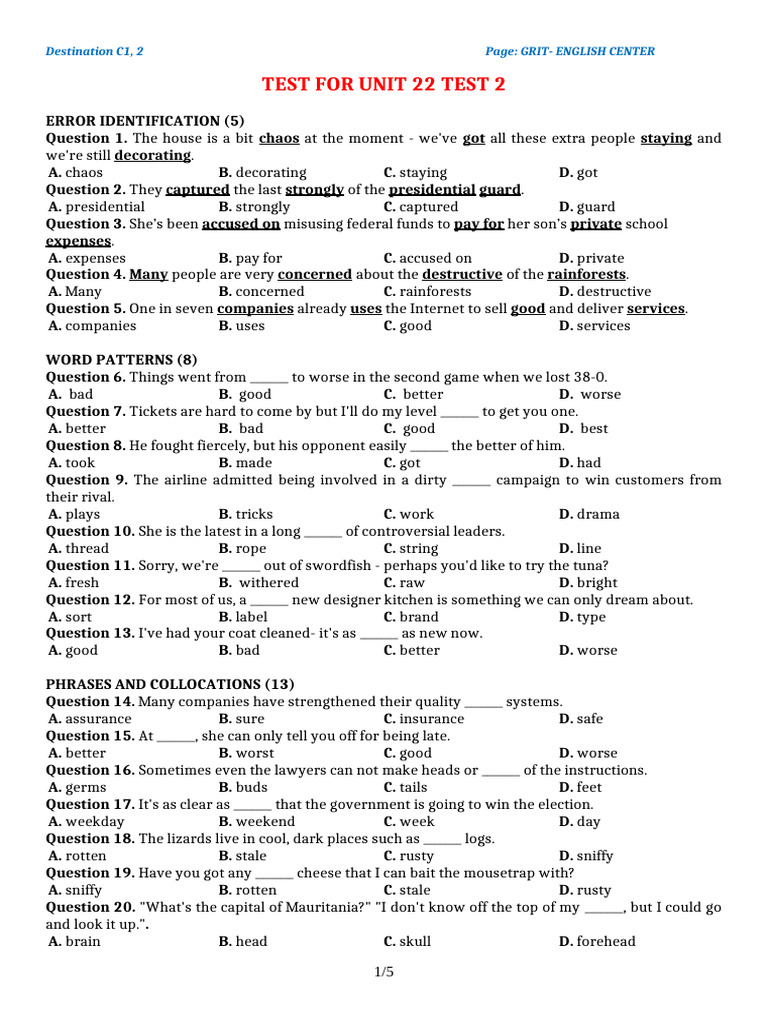 Test For Unit 22 Test 2 | PDF