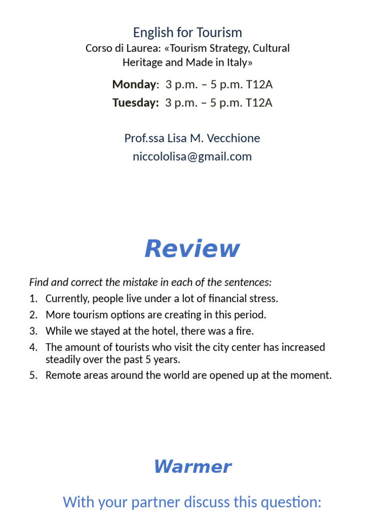 English For Tourism Lesson Five 2023-2024 | PDF | Economy And The ...