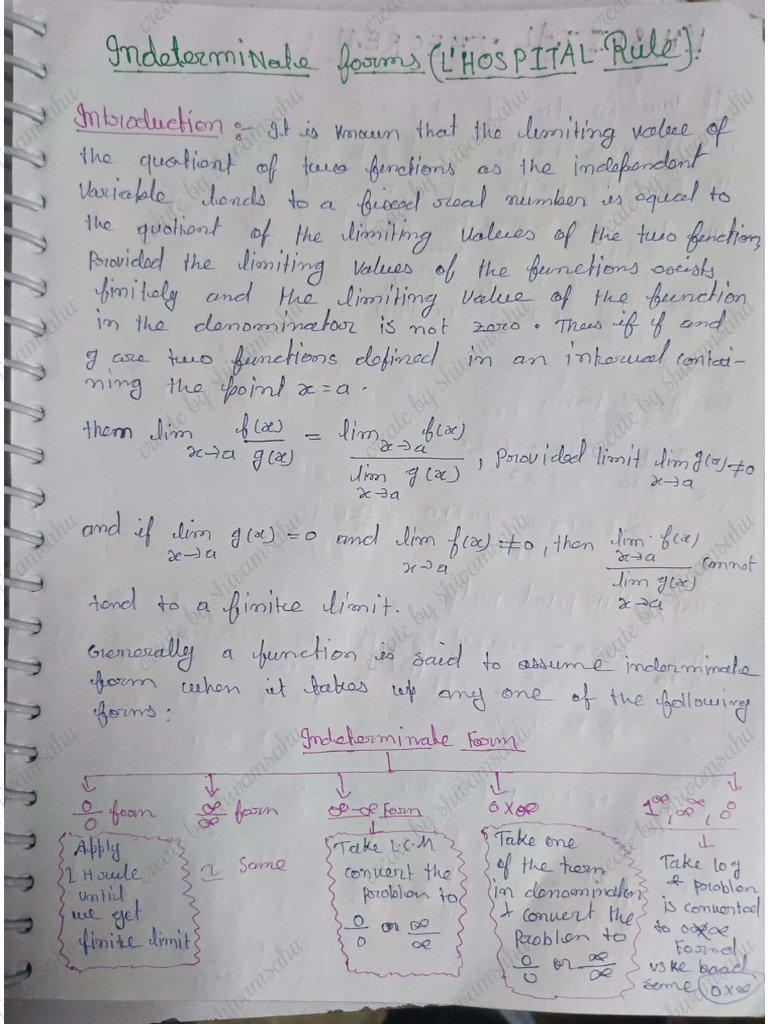 L, Hospital Rule and Maxima and Minima Details Notes With Important ...