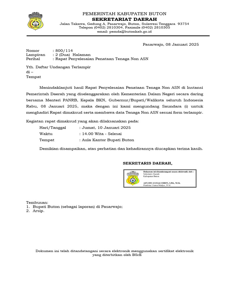 Surat Undangan Penataan Non Asn - Signed PDF | PDF