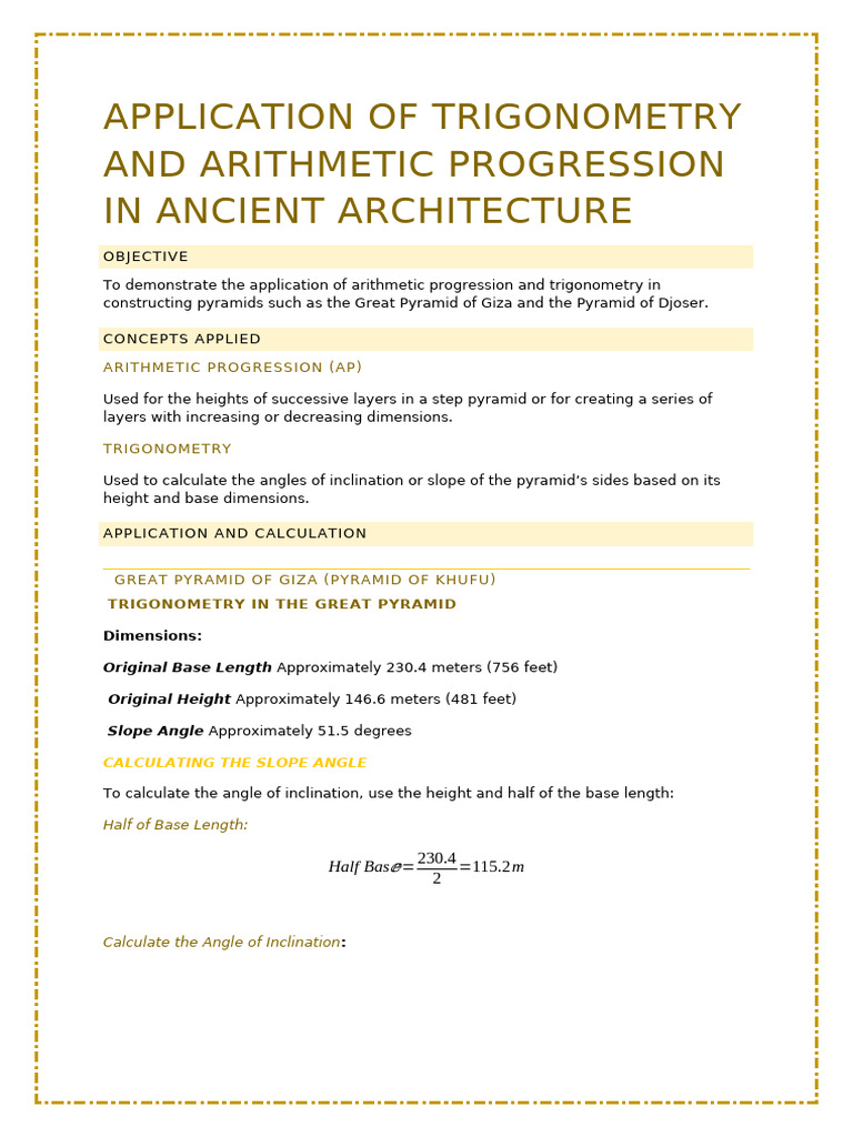 Application of Trigonometry and Arithmetic Progression in Ancient ...