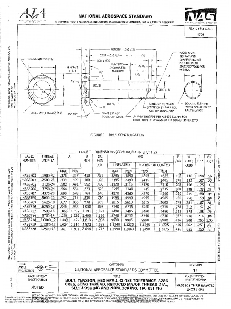 NAS6703 to NAS6720 Bolt Specifications | PDF | Screw | Metalworking