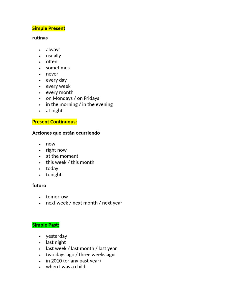 Tenses in English: Simple, Continuous, Past | PDF