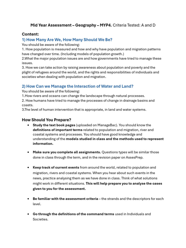 Checklist For The Mid Year Assessment | PDF