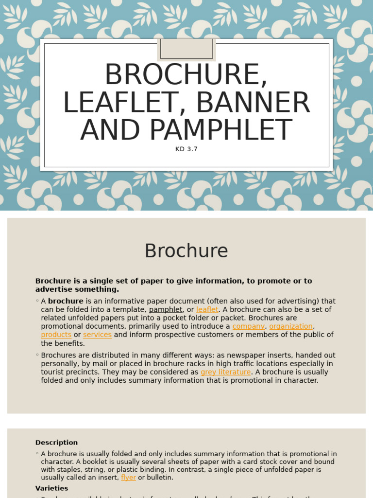 Brochure, Leaflet, Pamphlet Overview | PDF