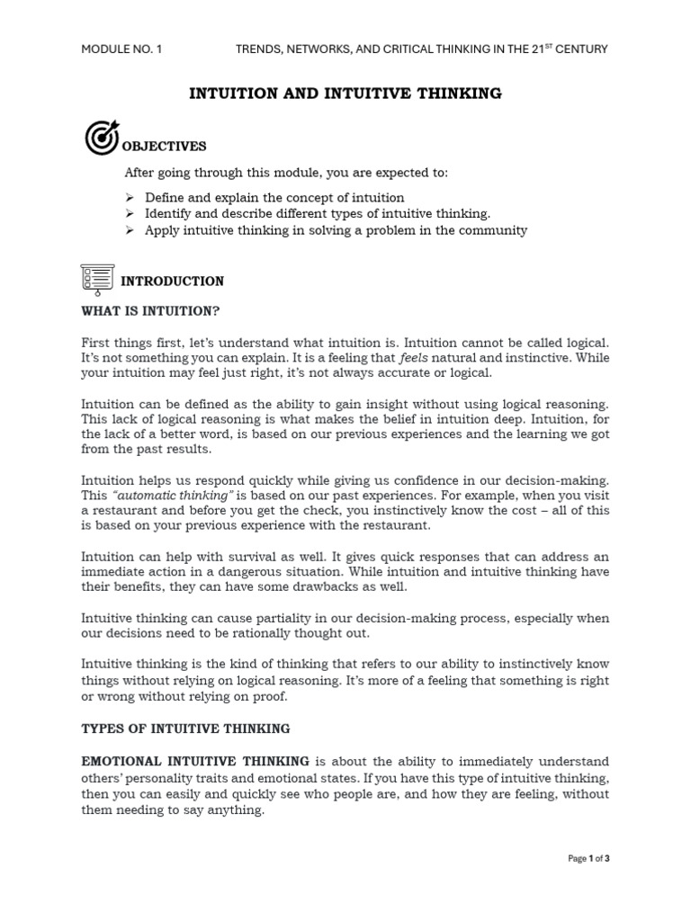 Module INTUITIVE THINKING | PDF | Intuition | Thought