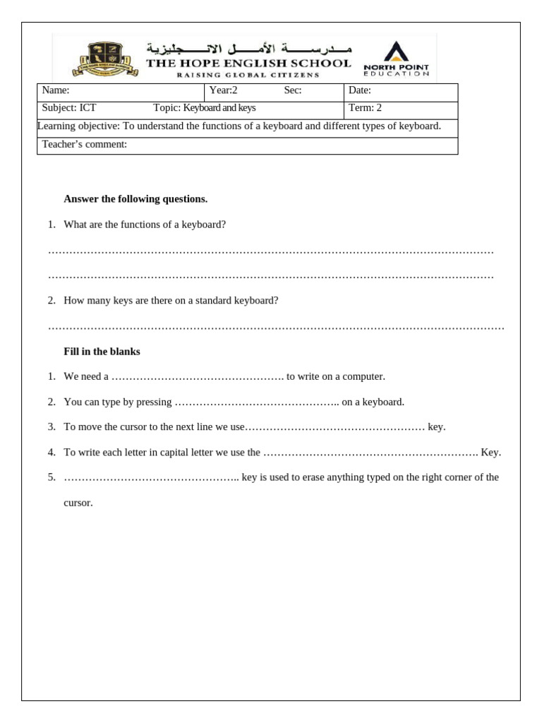 UNIT 3_Keys&keyboards_WS1 | PDF