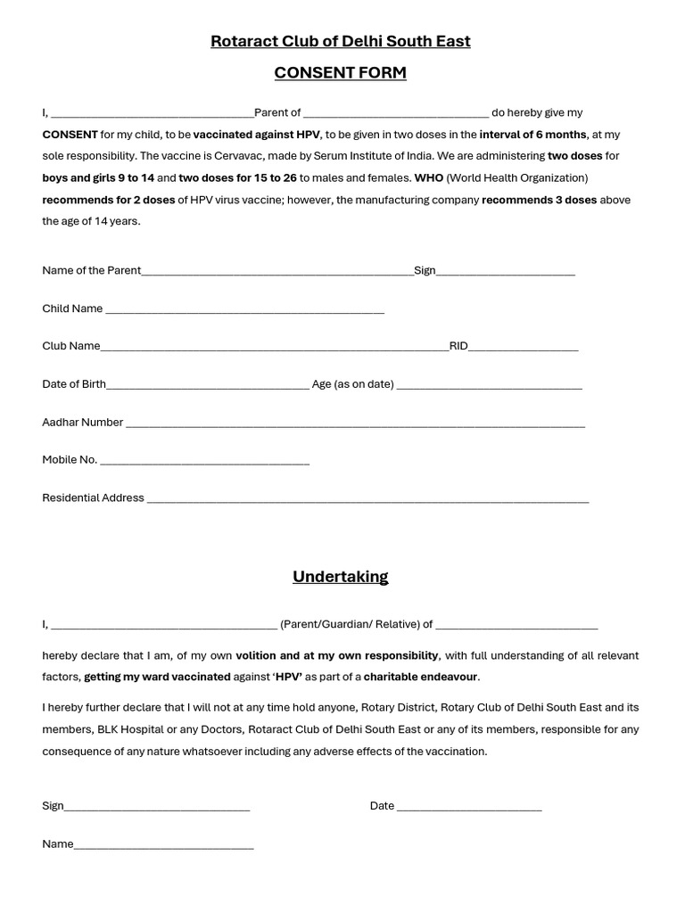 HPV Vaccination Consent Form | PDF