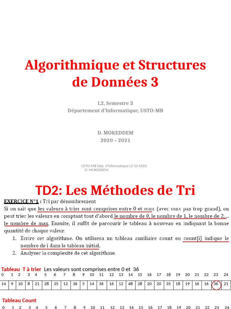 Présentation Sur Le Corrigé Des Exercices Sur Le Tri | PDF | Algorithmes