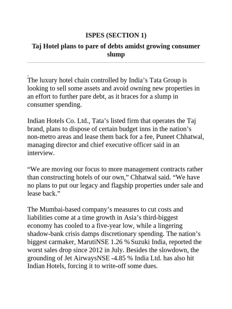 Case Study-Taj Hotel | PDF | Economies