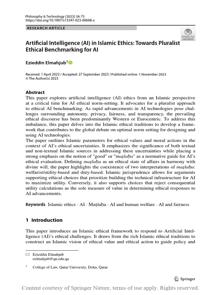 Artificial Intelligence AI in Islamic Ethics Towar | PDF | Utilitarianism | Artificial Intelligence