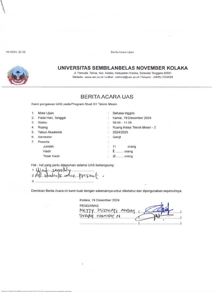 Scan Berkas UAS English - Teknik MesinUSN | PDF