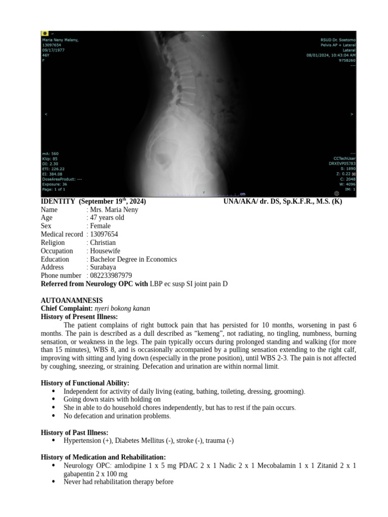 2024 09 19 Low Back Pain Ec Right Sacroiliitis + Pseudoanterolisthesis ...