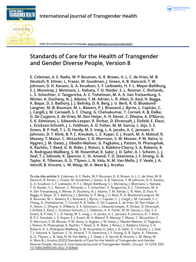 Standards of Care for the Health of Transgender and Gender Diverse ...