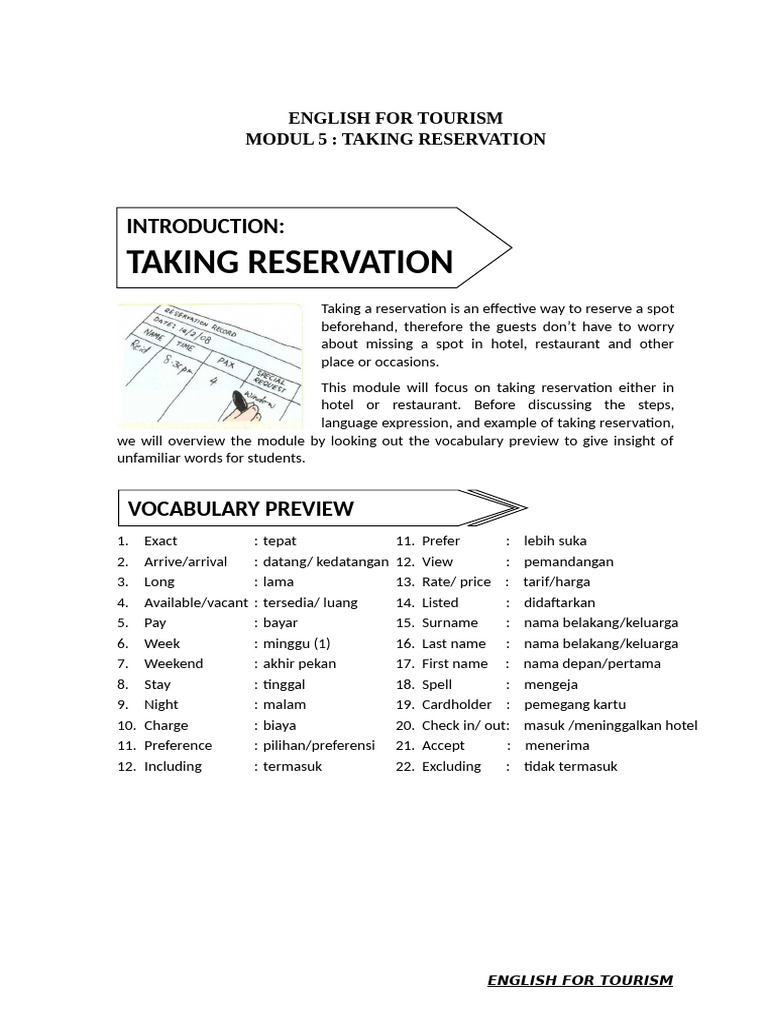 Modul 5 Taking Reservation | PDF