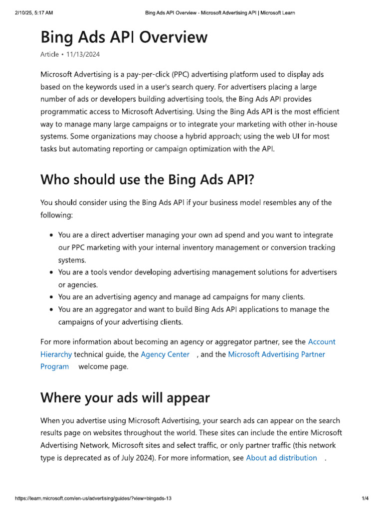 Bing Ads API Overview | PDF